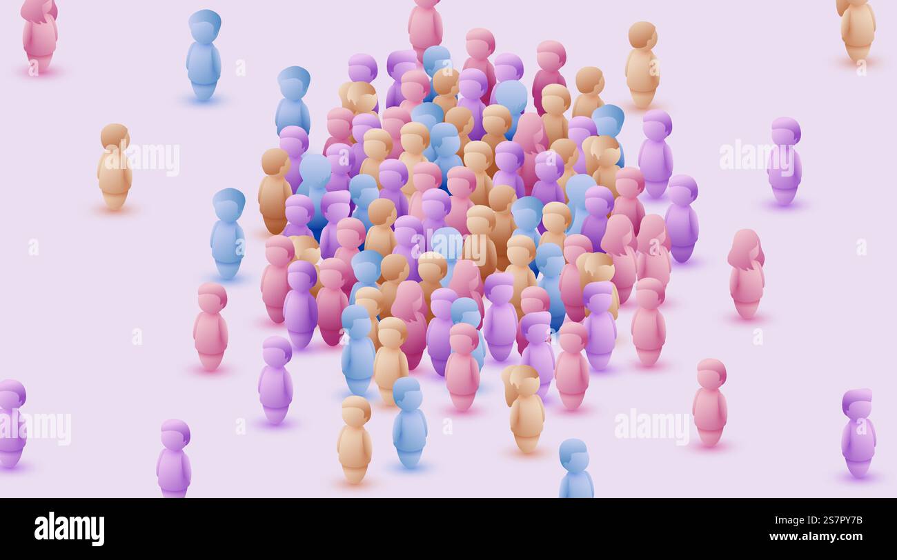 Large group of people in the shape of a circle on white background ...