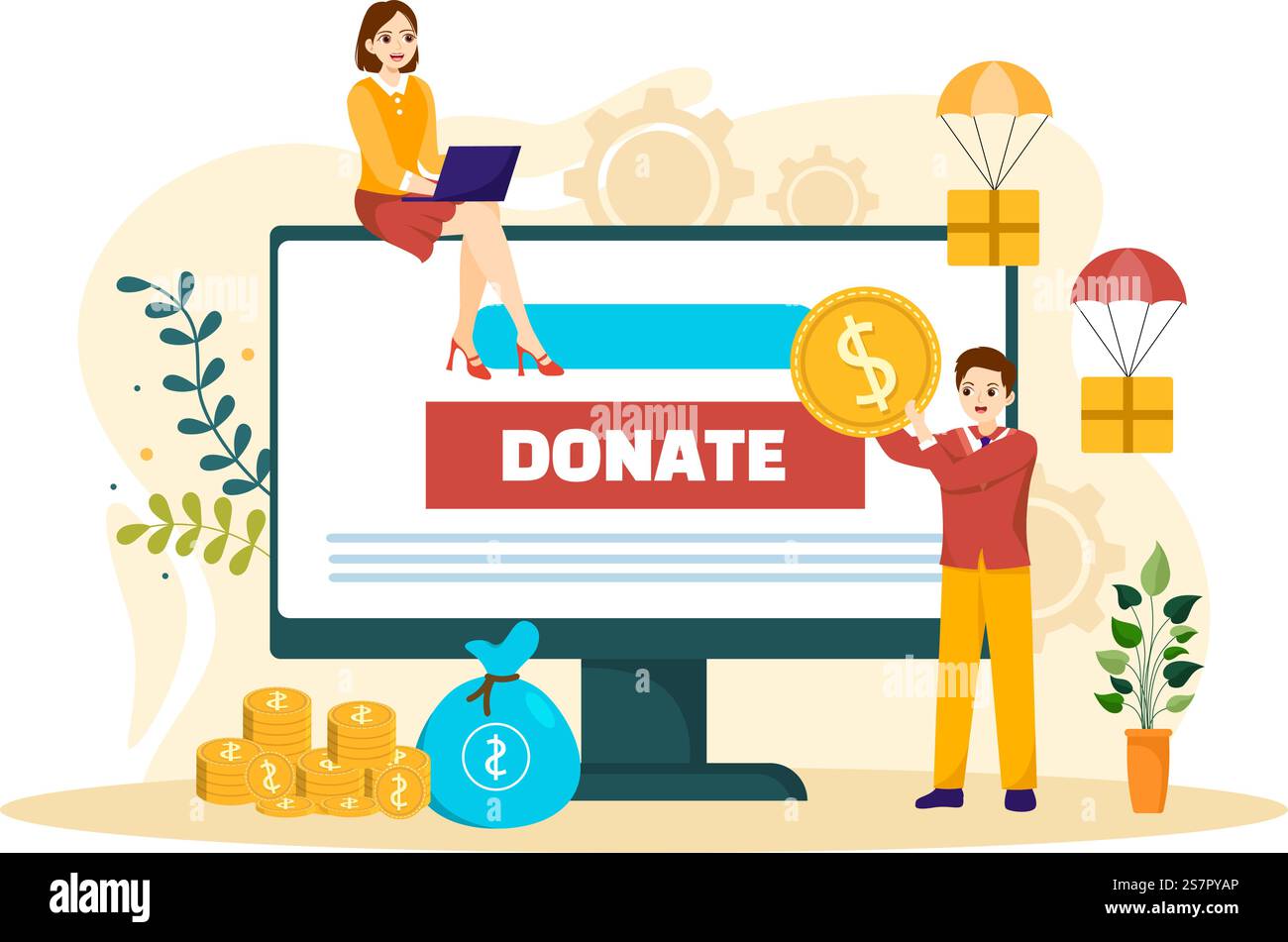 Fundraising Charity and Donation Vector Illustration with Volunteers ...