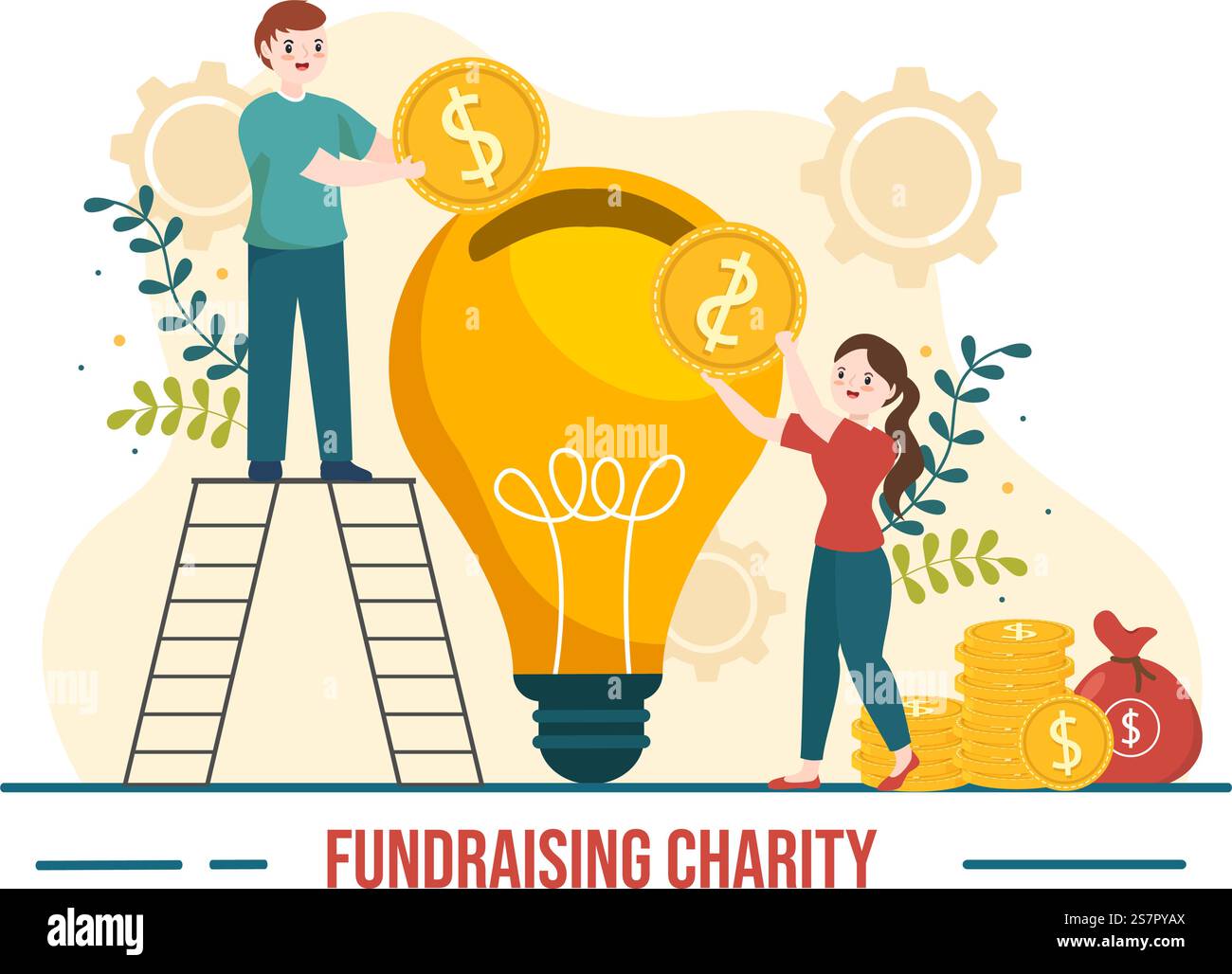 Fundraising Charity and Donation Vector Illustration with Volunteers ...