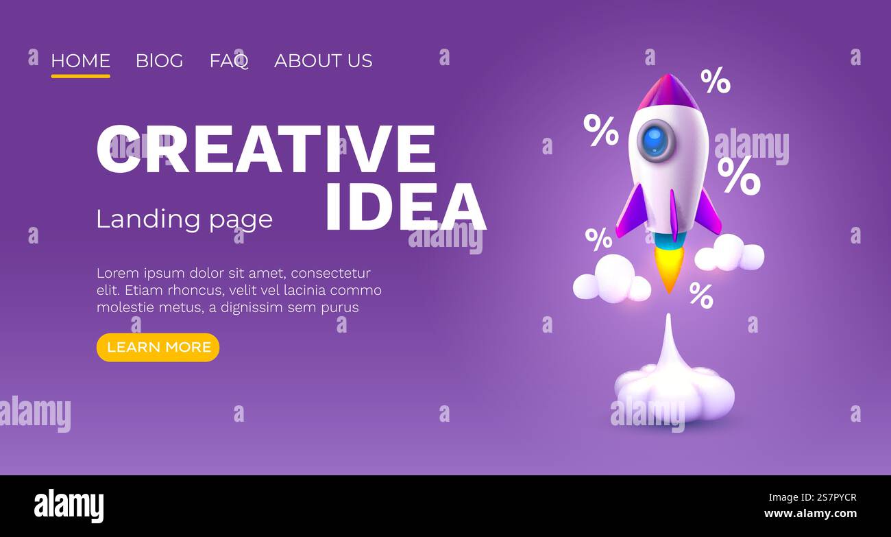 Creative idea landing page, rocket space banner. Vector illustration ...