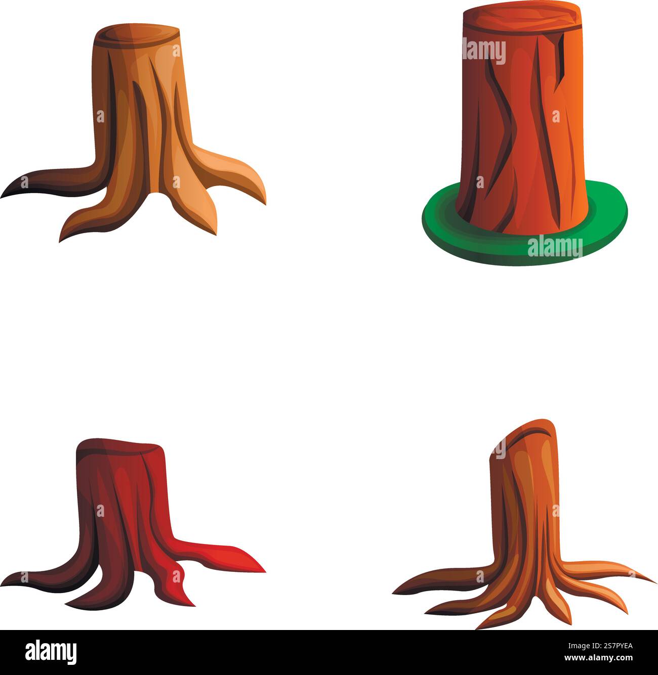 Tree stump icons set cartoon vector. Different stump. Deforestation. Tree stump icons set ...