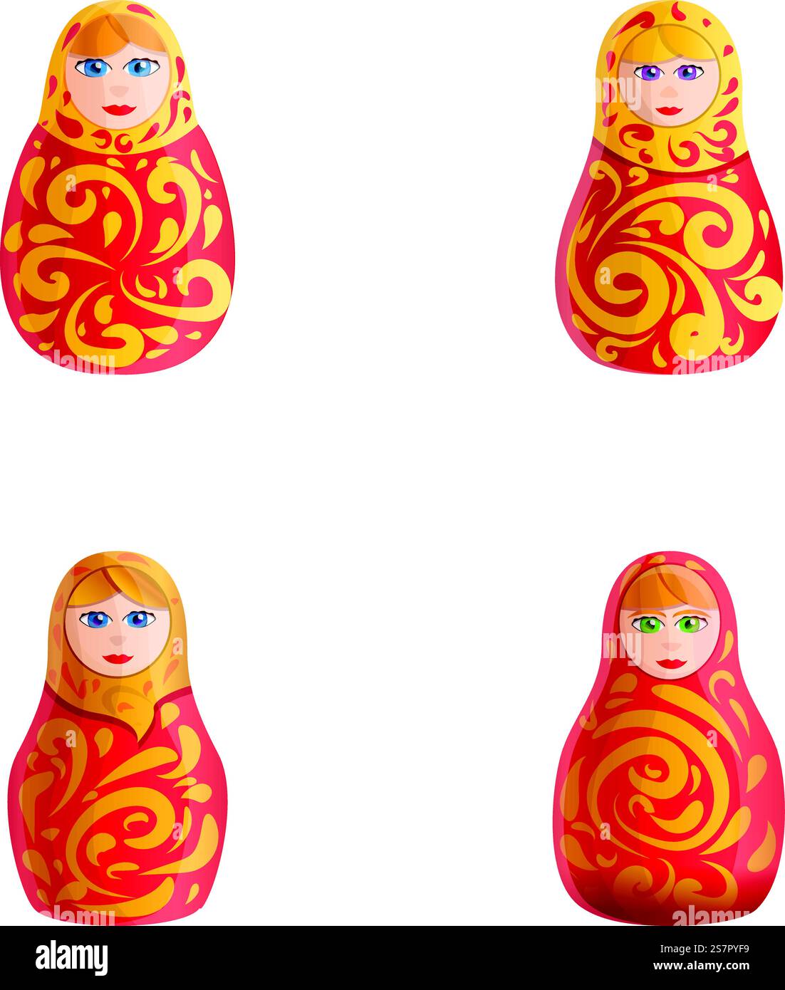 Russian doll icons set cartoon vector. Matryoshka. Traditional wooden ...
