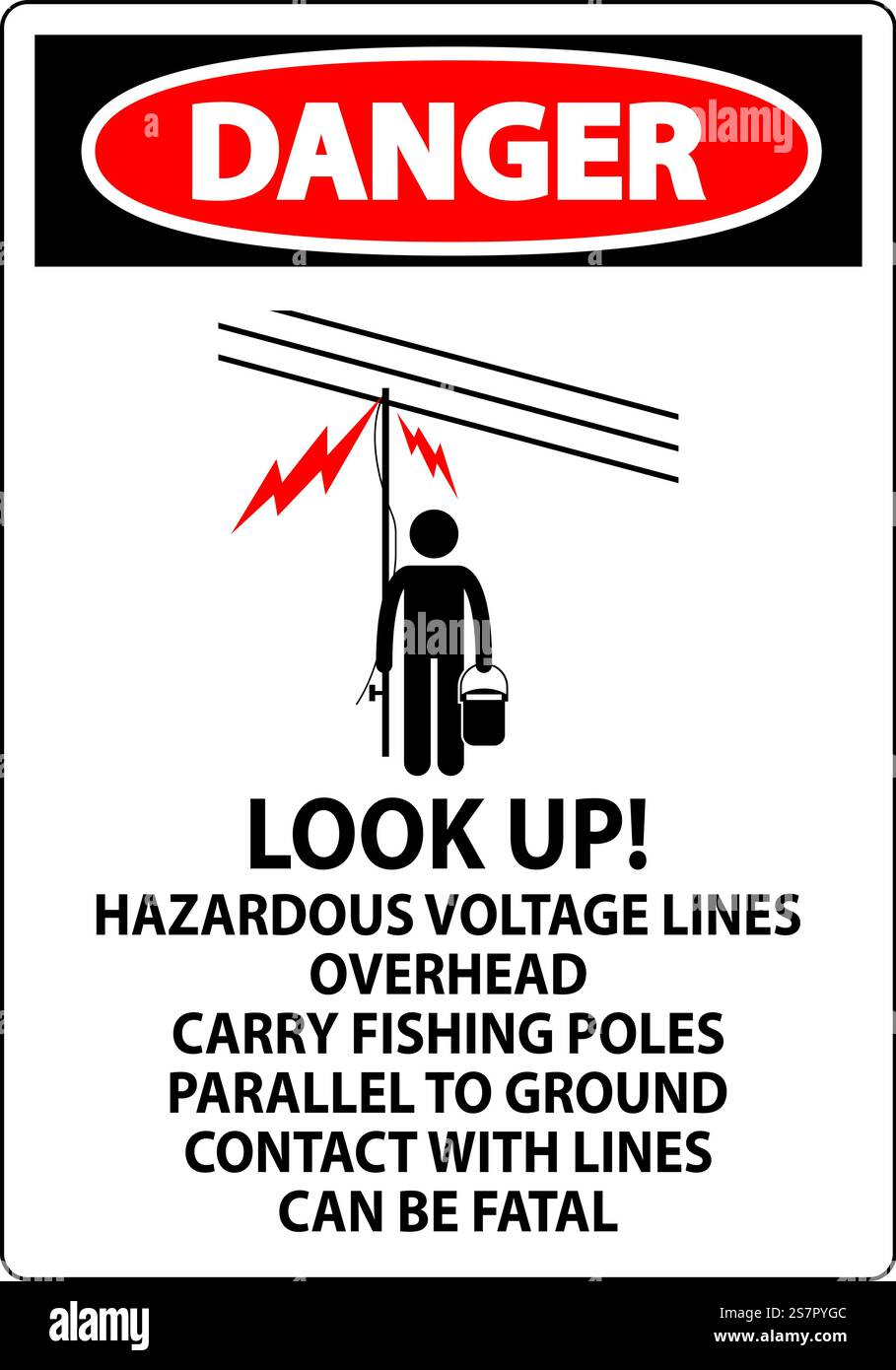 Danger Sign Look Up Hazardous Voltage Lines Overhead Stock Vector Image ...