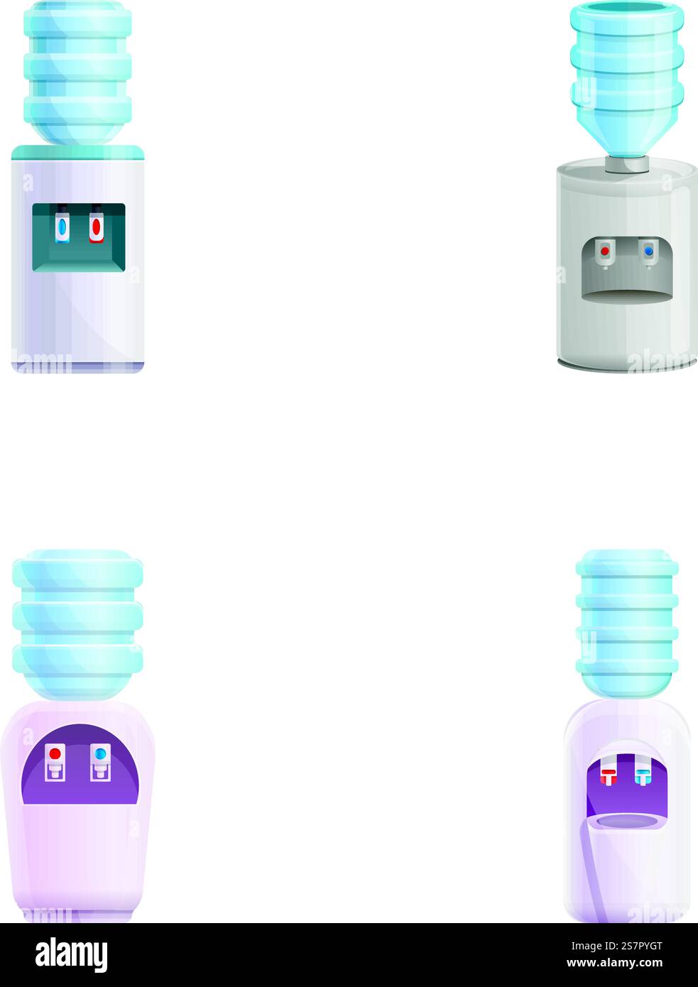 Water cooler icons set cartoon vector. Large water dispenser. Home and ...