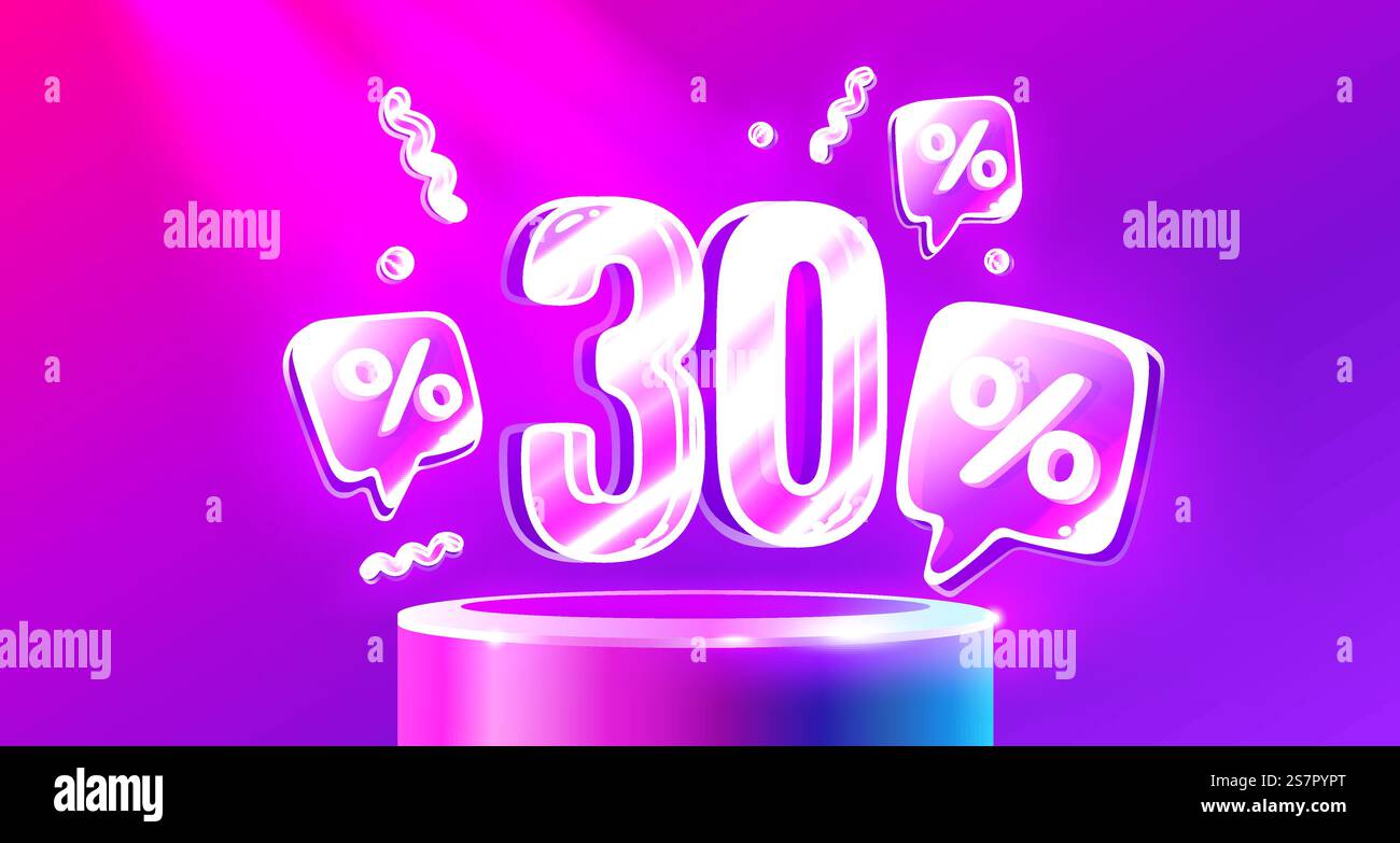 Mega sale special offer, Neon 30 off sale banner. Sign board promotion ...