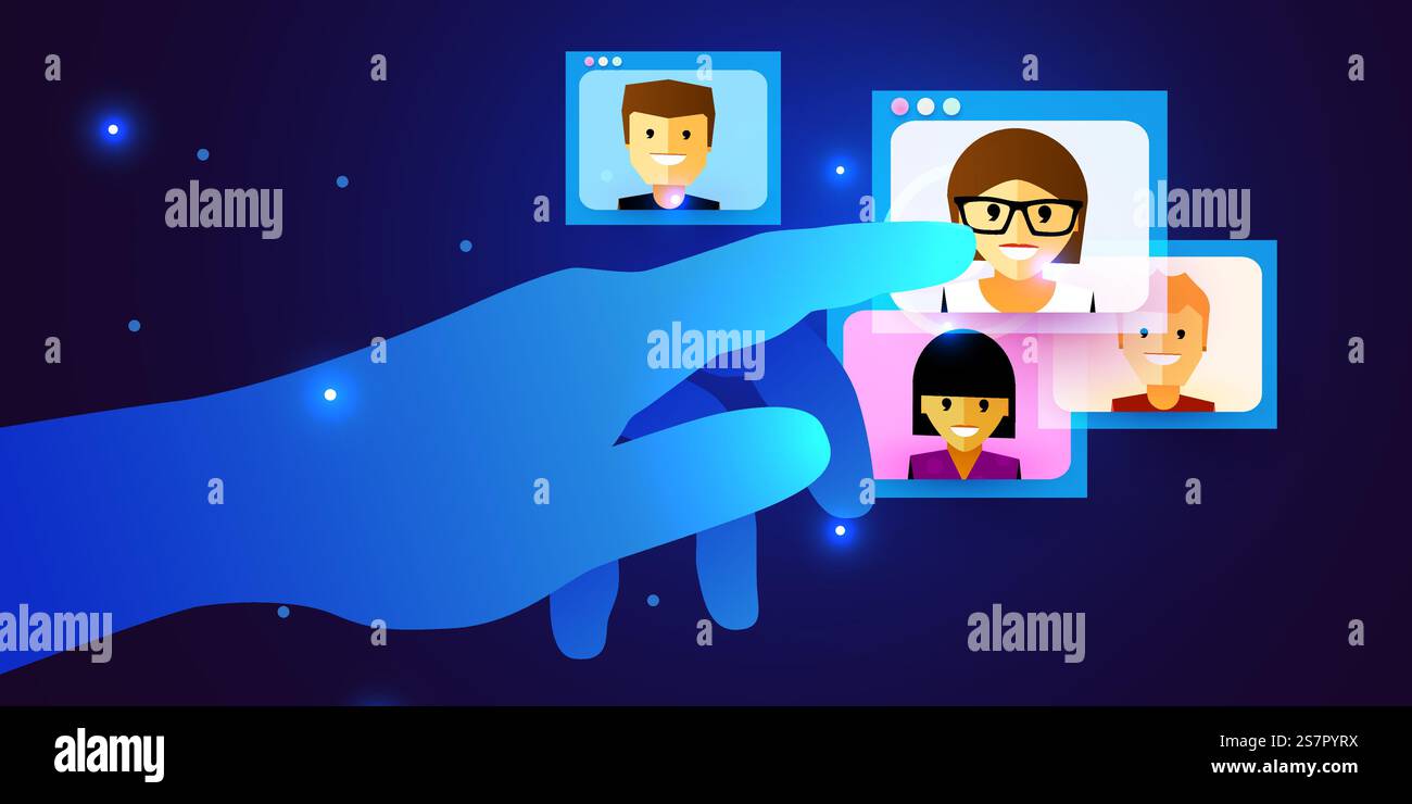 Video conference and remote education concept hand touching hi-res ...