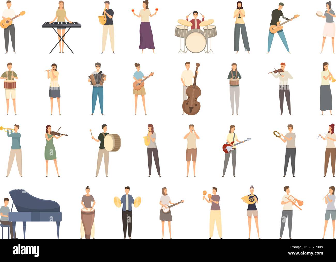 Playing an instrument icons set cartoon vector. Child music. Play ...