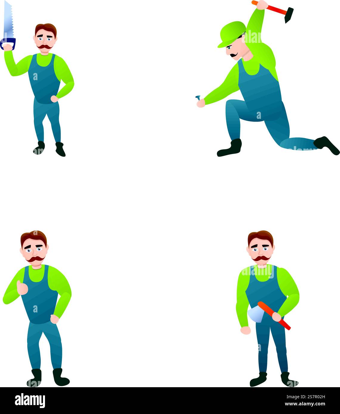 Carpenter icons set cartoon vector. Man worker with repair tool ...