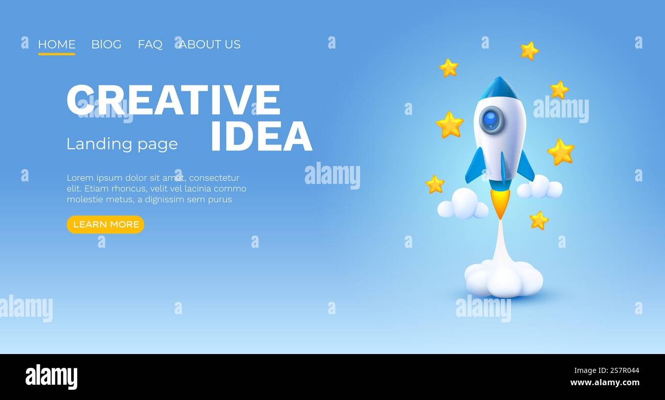 Creative idea landing page, rocket space banner. Vector illustration ...