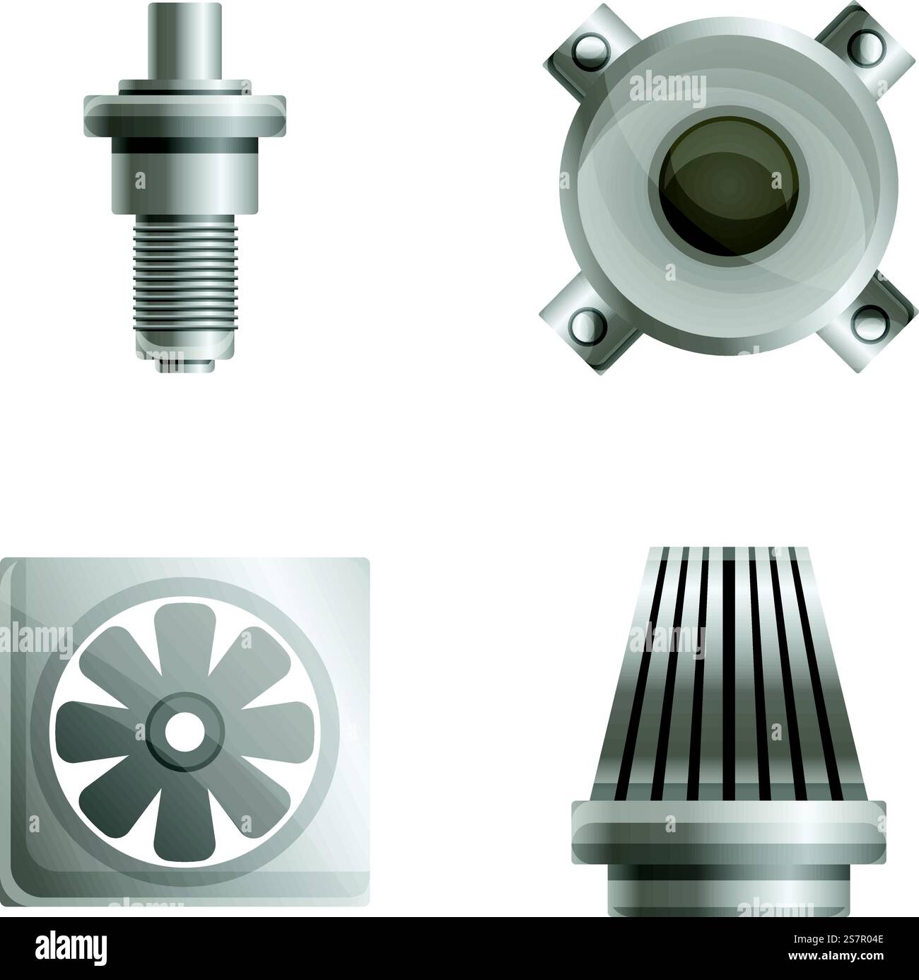 Metal part icons set cartoon vector. New spare part for car. Auto ...