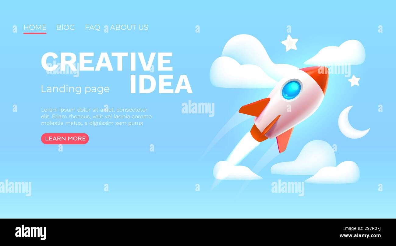 Creative idea landing page, rocket space banner. Vector illustration ...