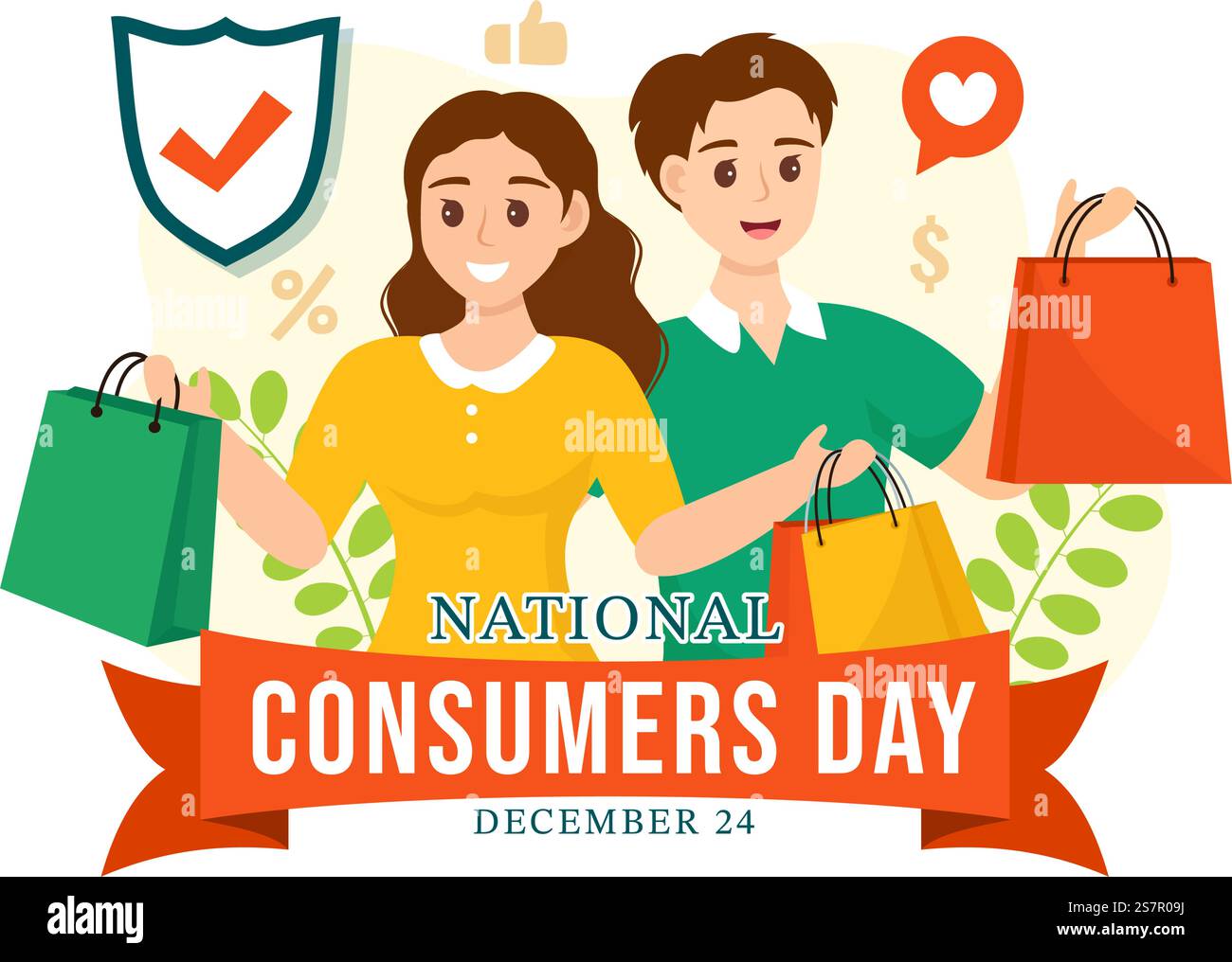 National Consumer Day Vector Illustration with Shopping Cart and Paper ...