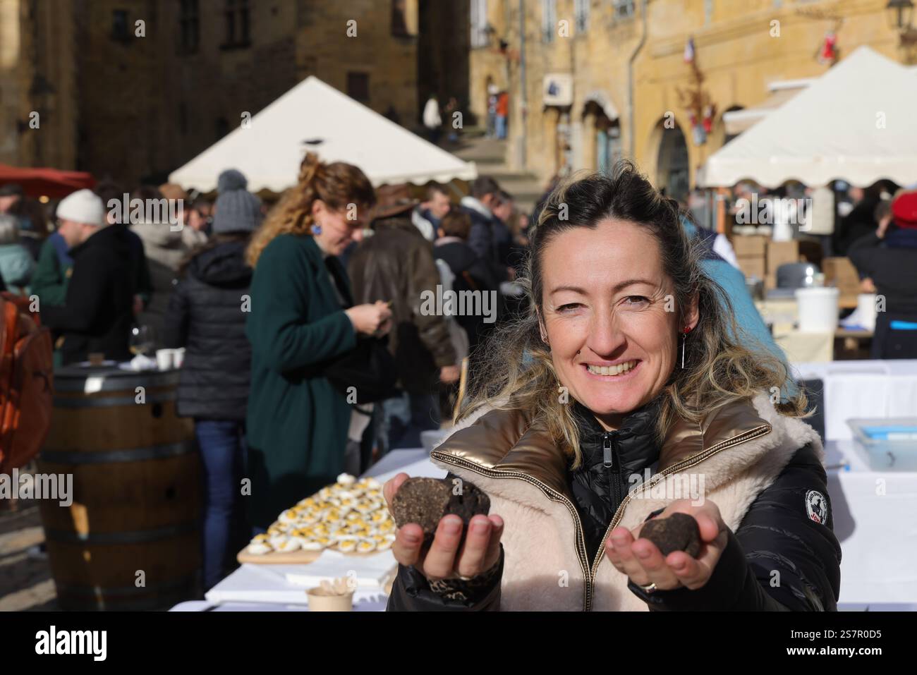 Truffle festival in the medieval town of Sarlat in the Périgord Noir in the southwest of France ...