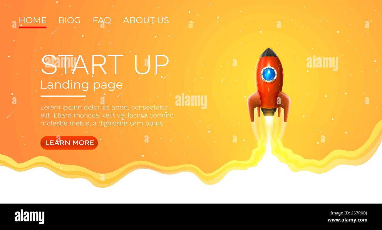Start up idea Landing page screen, development technology, rocket ...