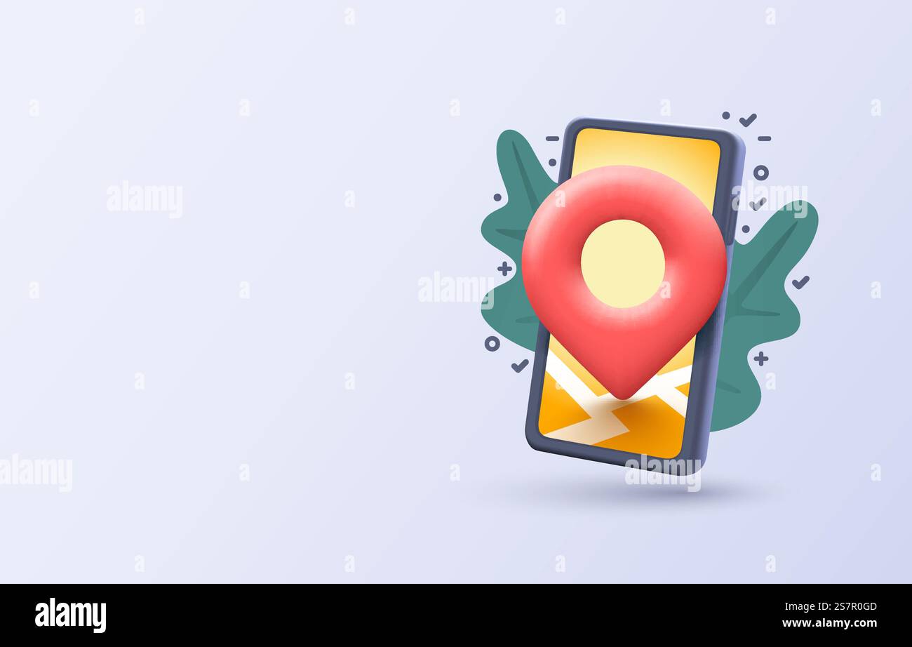 Mobile location service, Smartphone route screen, technology display ...