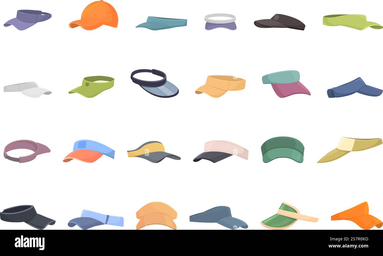 Visor cap icons set cartoon vector. Sun sport. Summer fashion. Visor ...