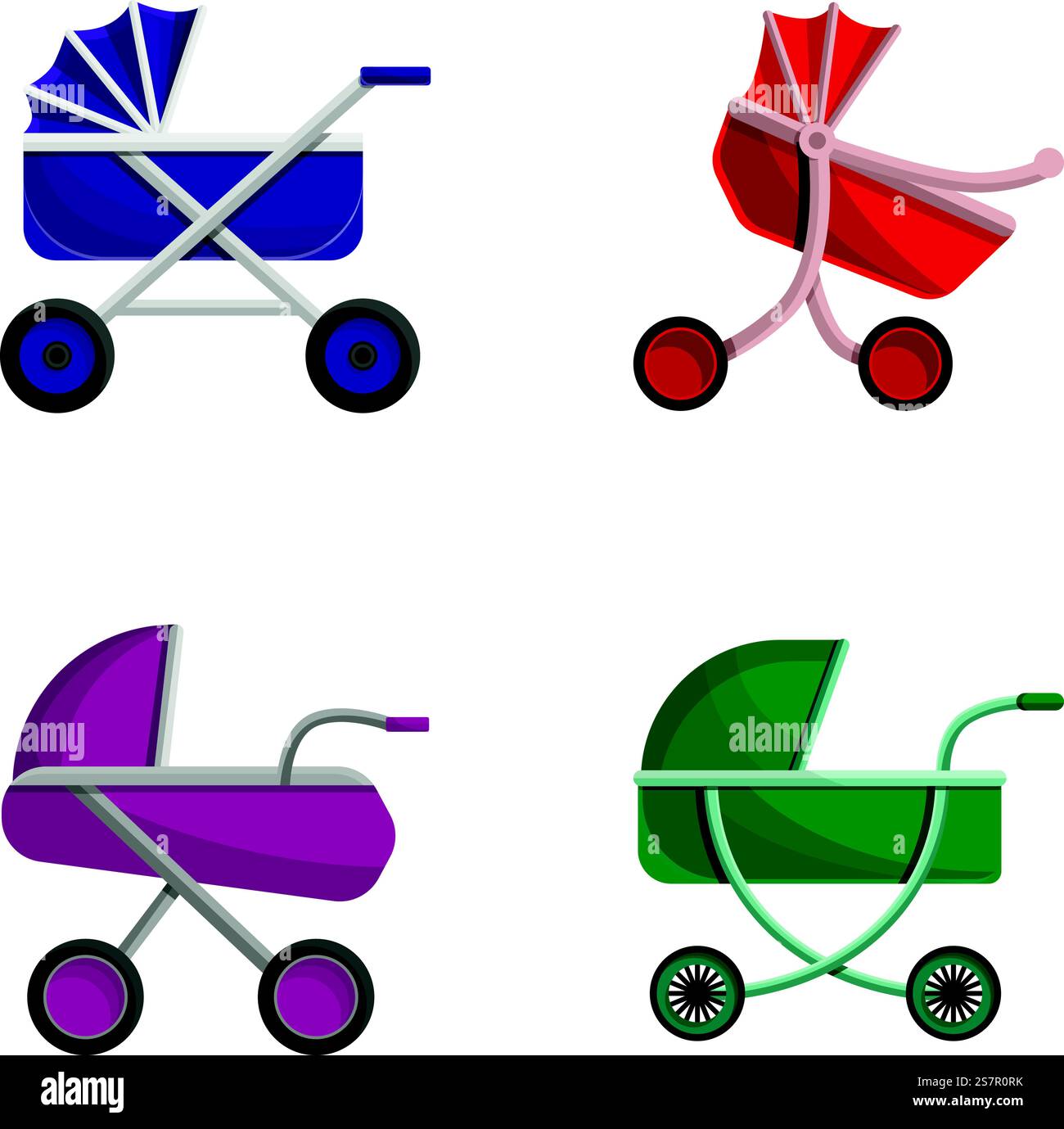 Baby carriage icons set cartoon vector. Colorful stroller. Child ...