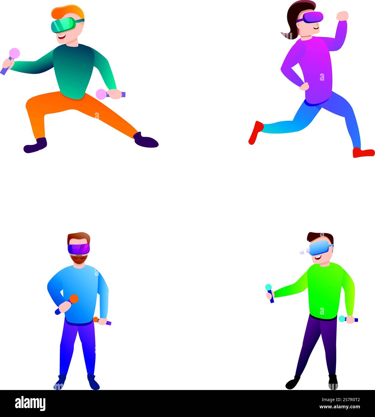 Virtual reality icons set cartoon vector. People in virtual reality ...