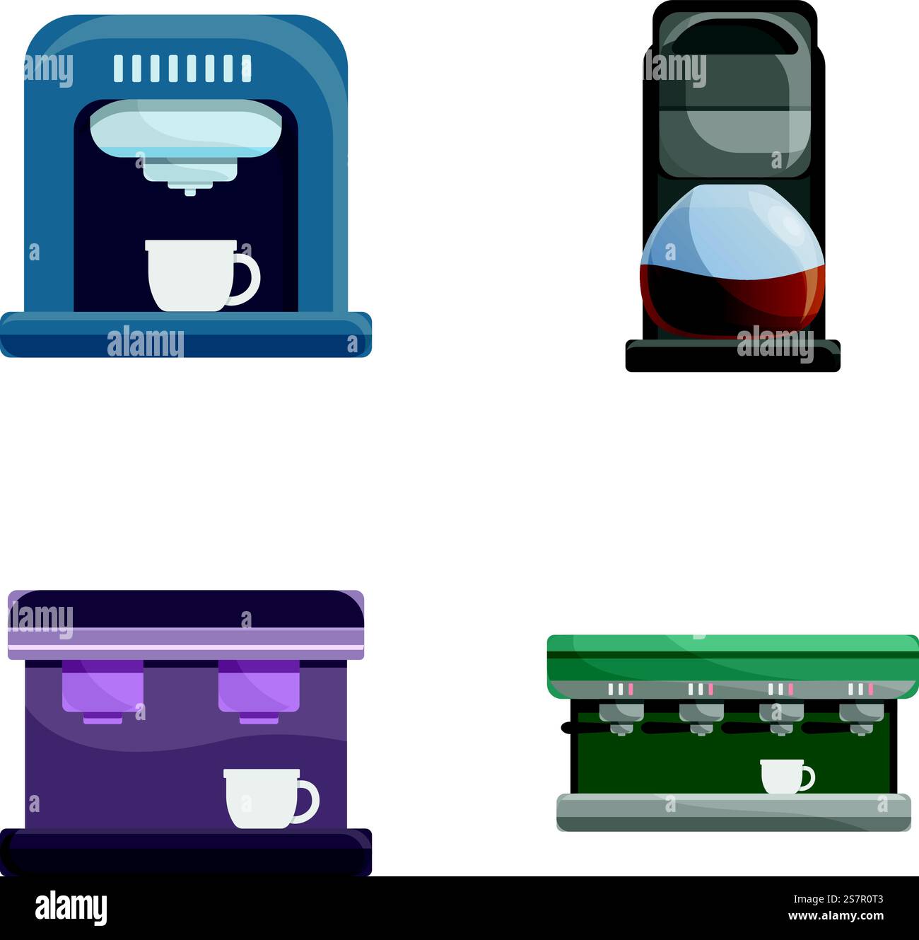Coffeehouse equipment icons set cartoon vector. Coffee machine. Coffee ...