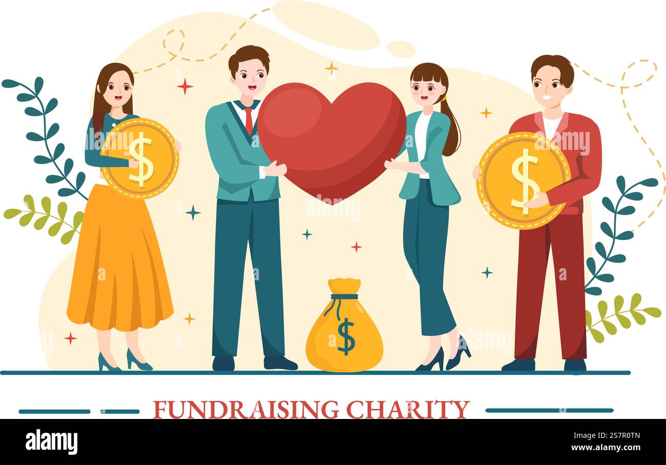 Fundraising Charity and Donation Vector Illustration with Volunteers ...