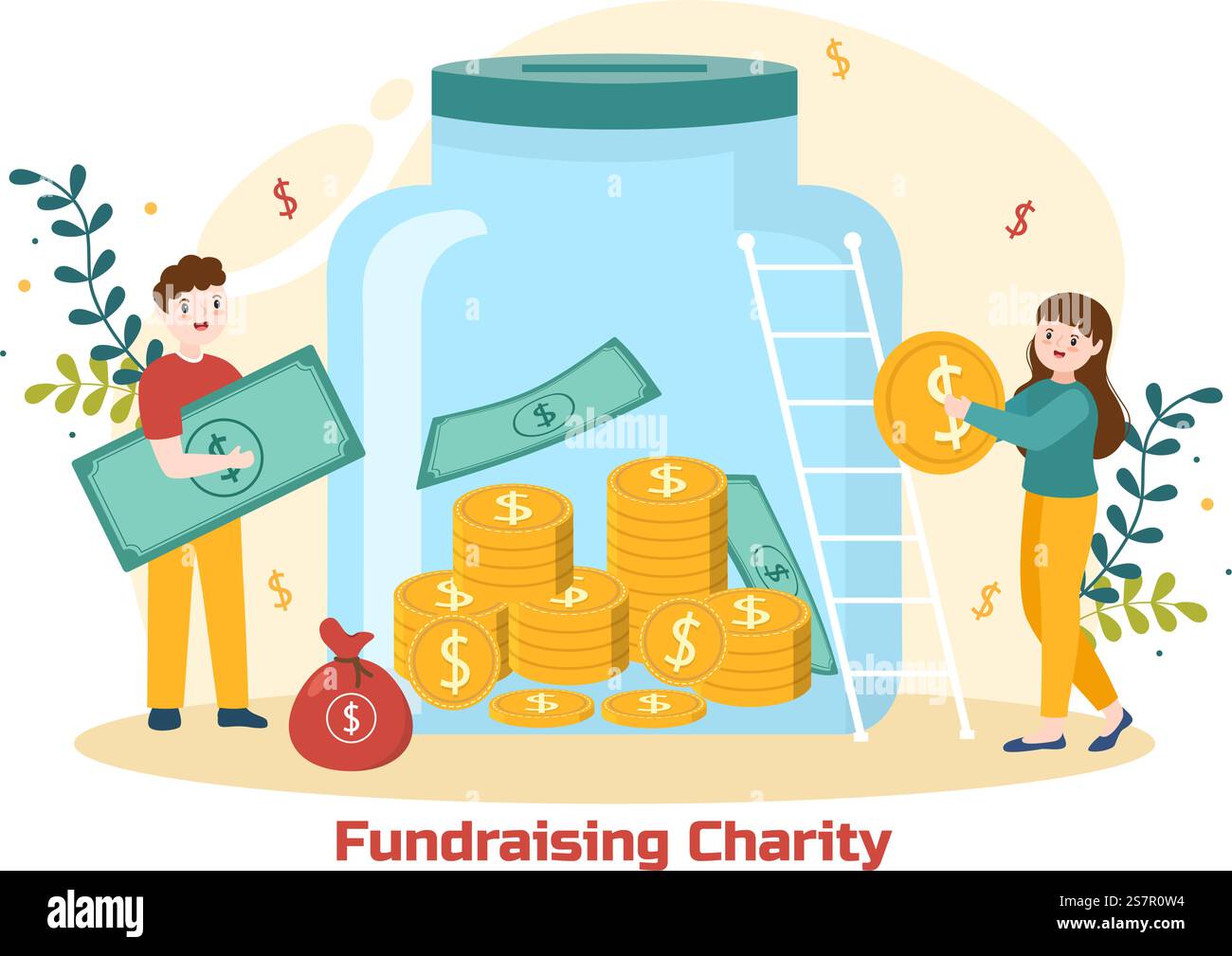 Fundraising Charity and Donation Vector Illustration with Volunteers ...