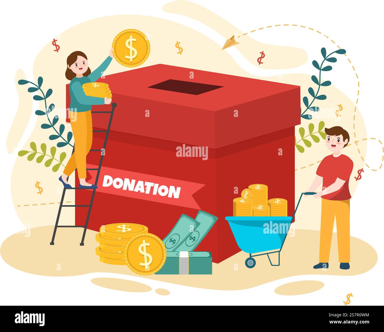 Fundraising Charity and Donation Vector Illustration with Volunteers ...