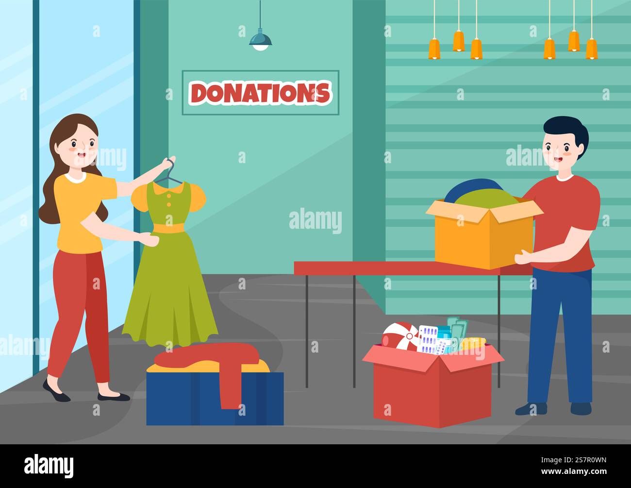 Fundraising Charity and Donation Vector Illustration with Volunteers ...