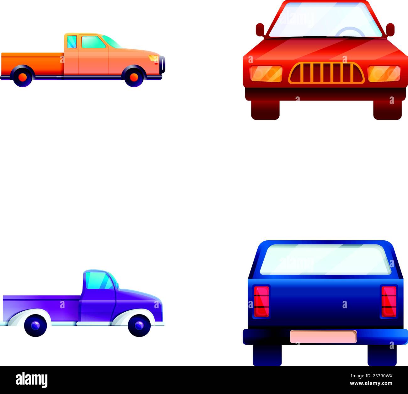 Pickup truck icons set cartoon vector. Classic pickup in various color ...