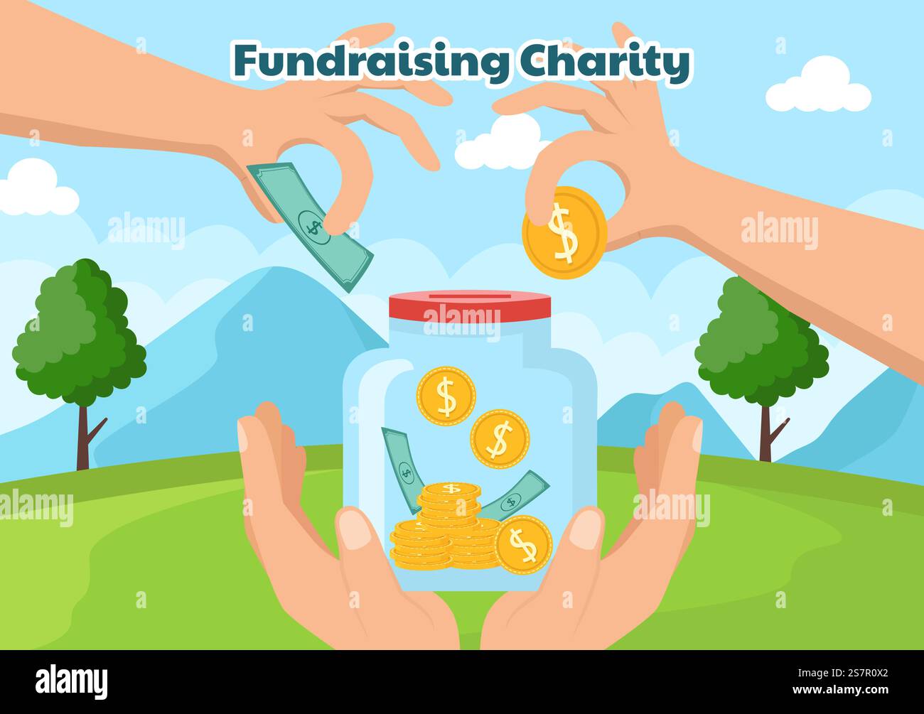 Fundraising Charity and Donation Vector Illustration with Volunteers ...