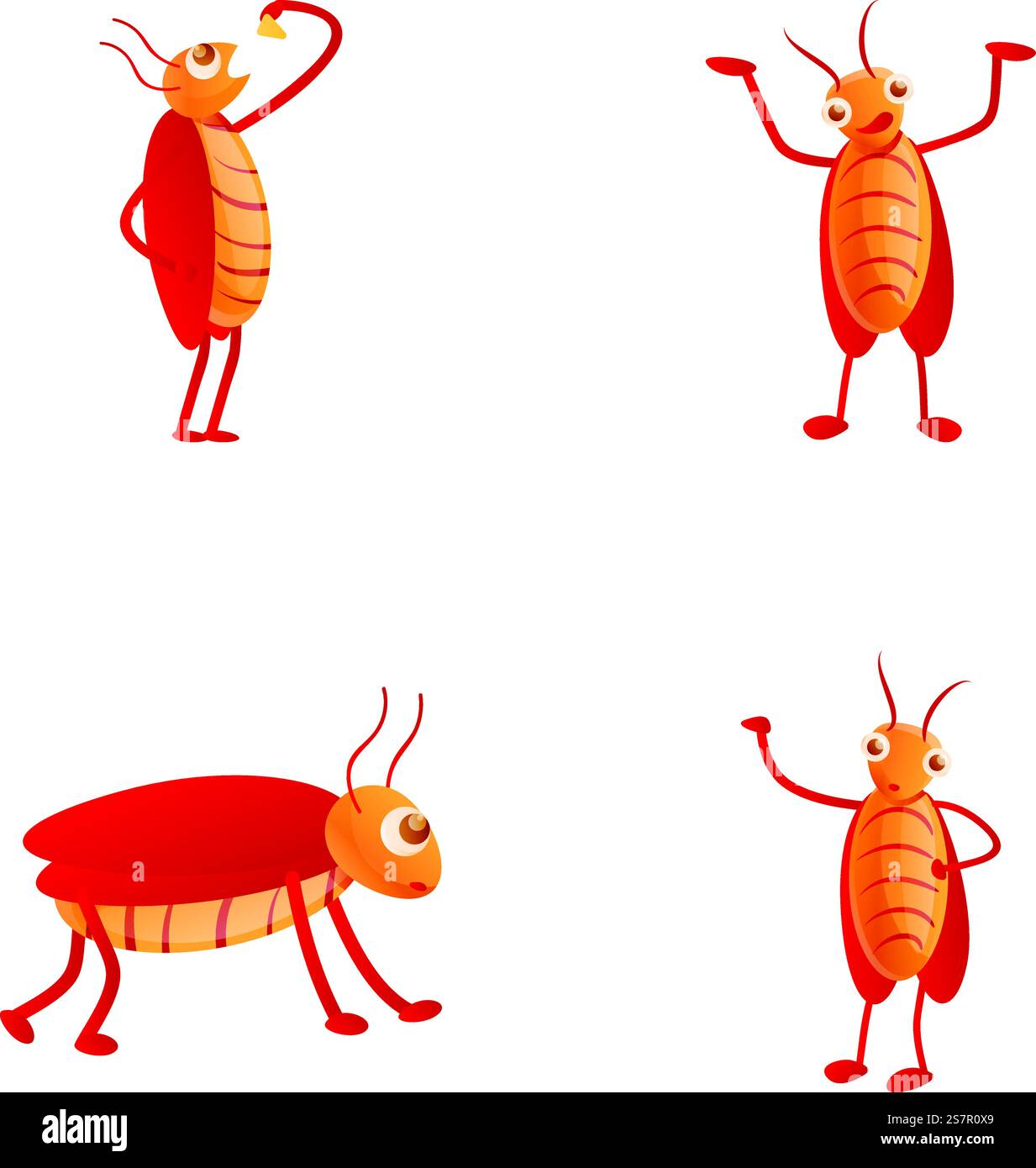 Cheerful cockroach icons set cartoon vector. Various brown cockroach ...