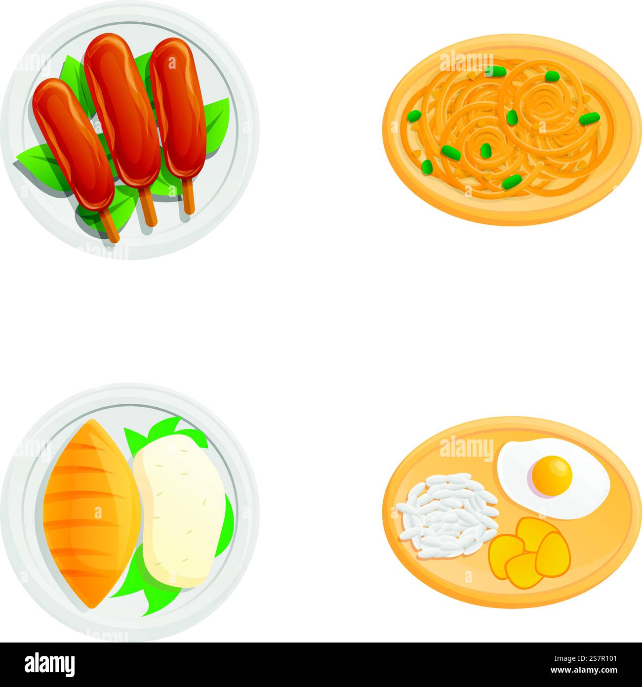 Breakfast icons set cartoon vector. Various dish for breakfast. Cooking ...