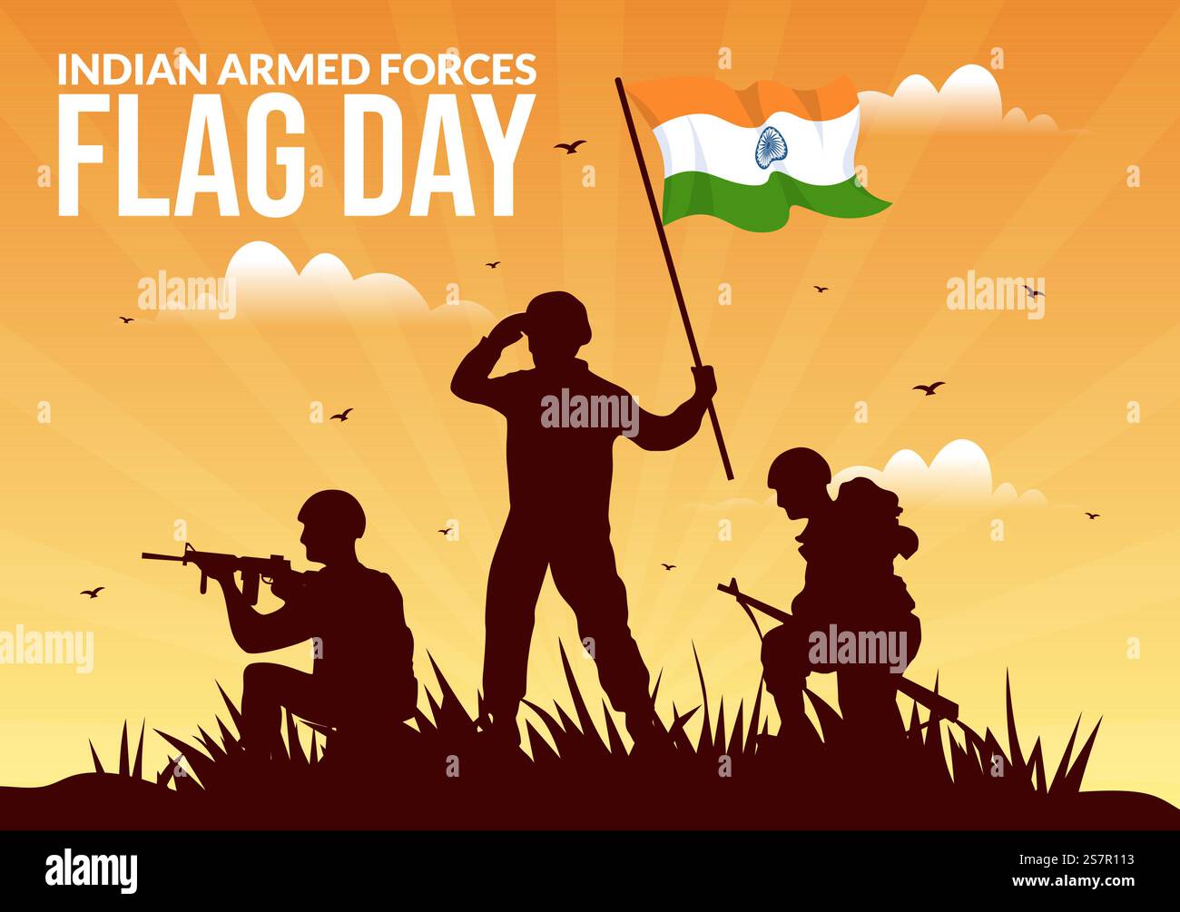 Indian Armed Forces Flag Day Vector Illustration with India and Army Flags in National Holiday ...
