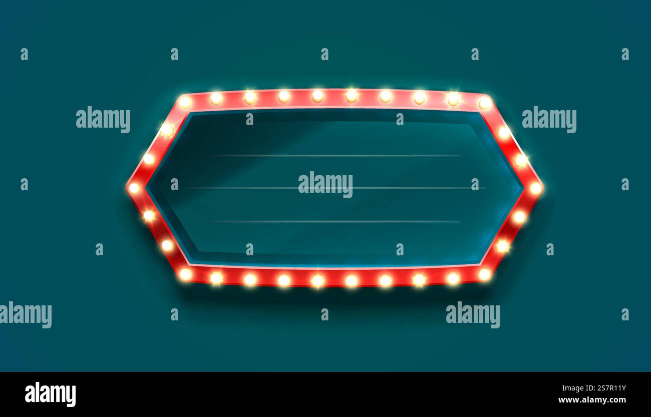 Red frame retro billboard, blank showtime text. Vector illustration ...