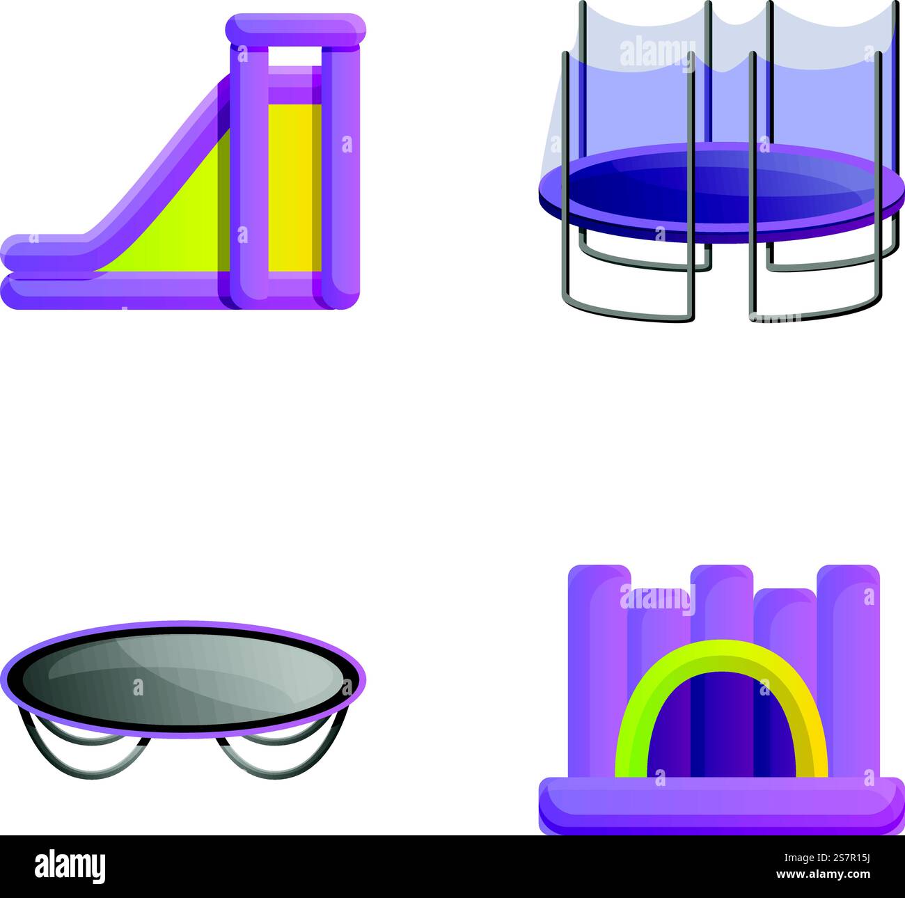 Inflatable playground icons set cartoon vector. Inflatable slide and ...