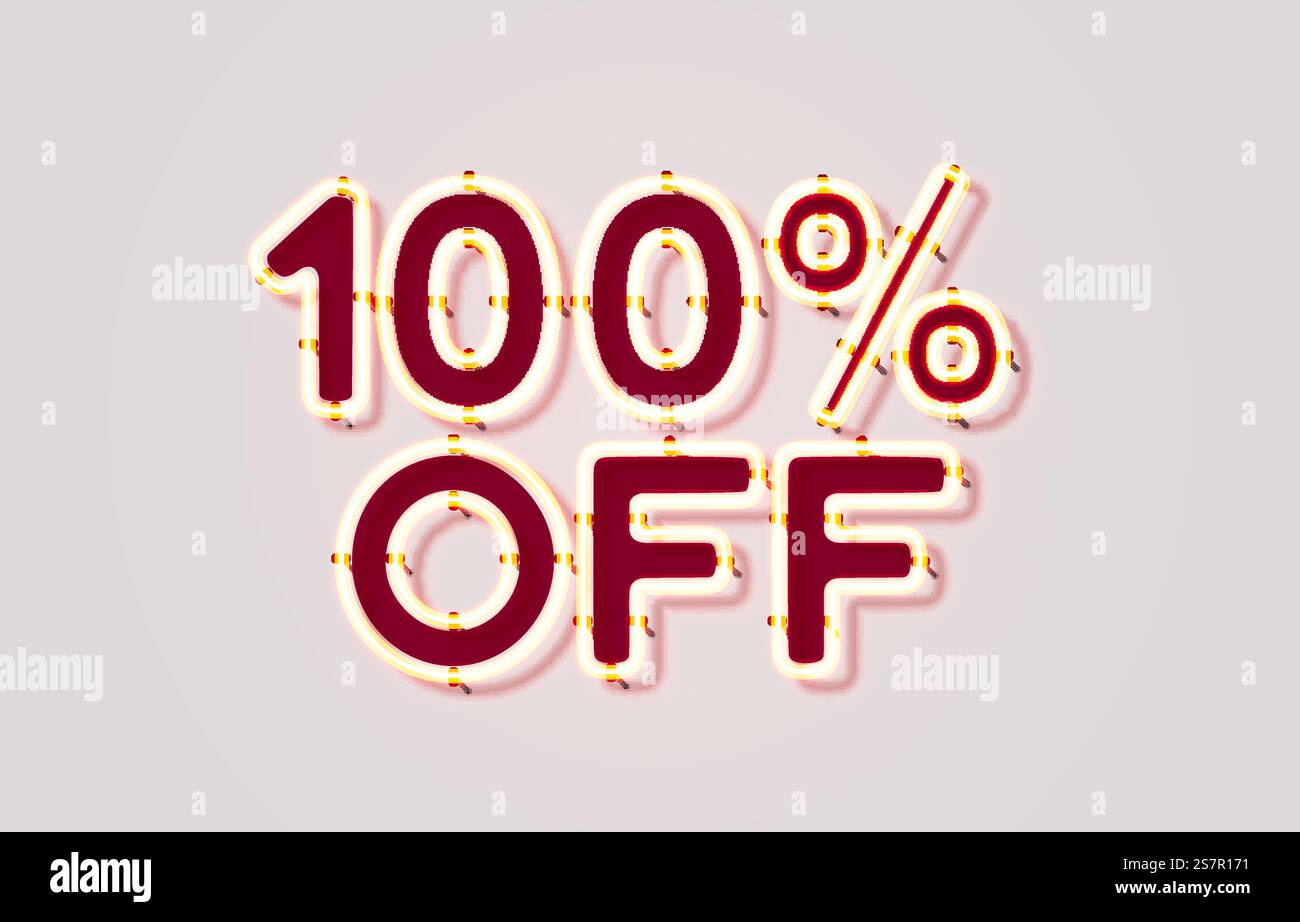 Neon 100 off sale banner. Sign board promotion. Vector illustration ...