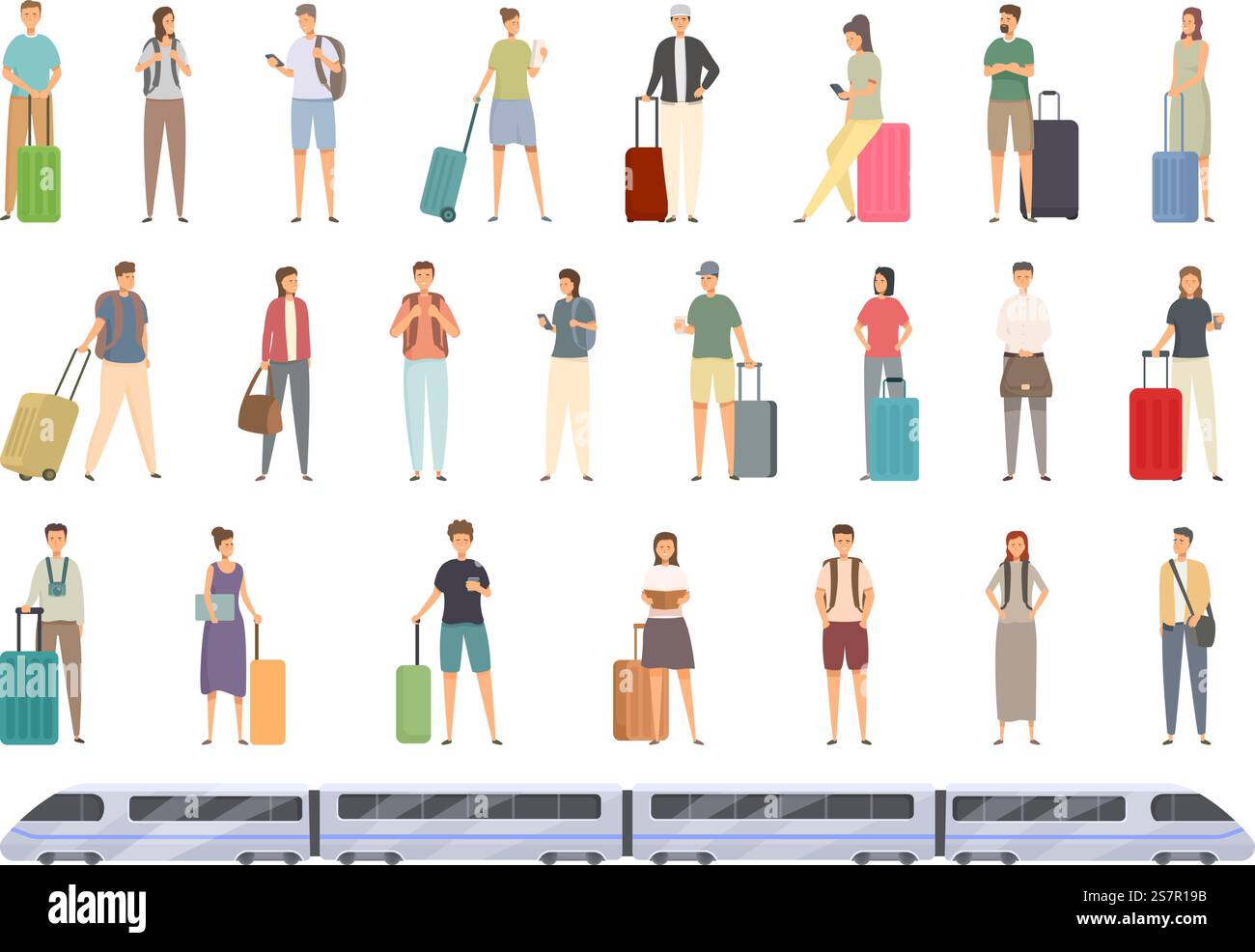 Traveling by train icons set cartoon vector. Station driver. Line ...