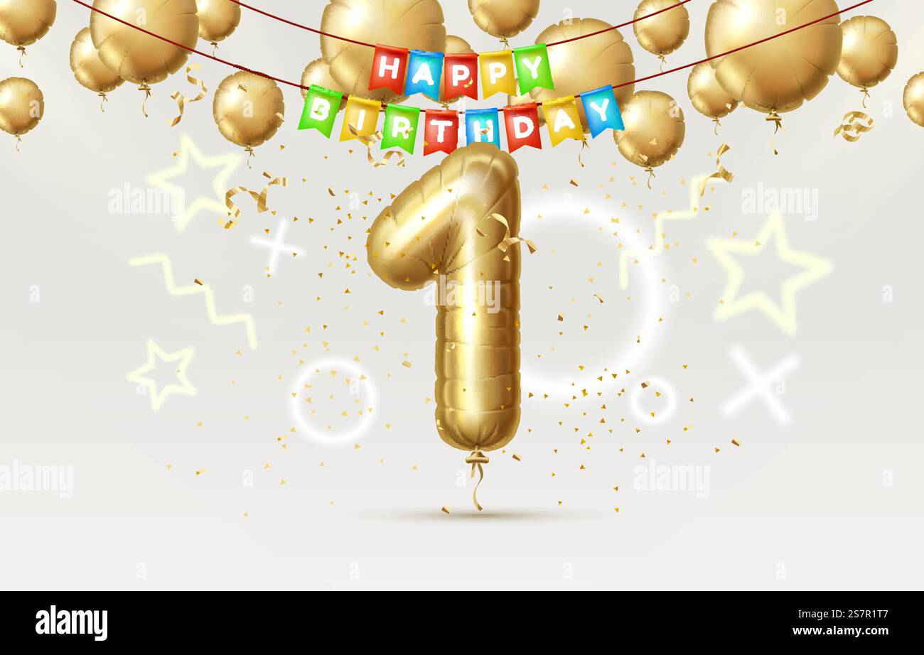 Happy Birthday 1 years anniversary of the person birthday, balloons in ...