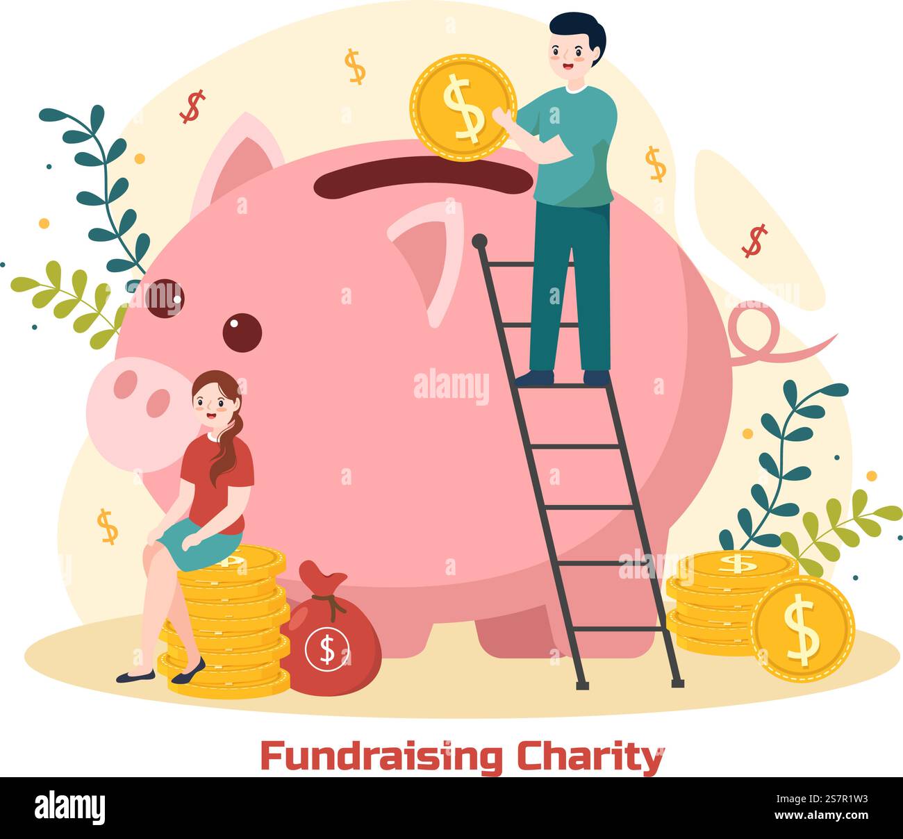 Fundraising Charity and Donation Vector Illustration with Volunteers ...