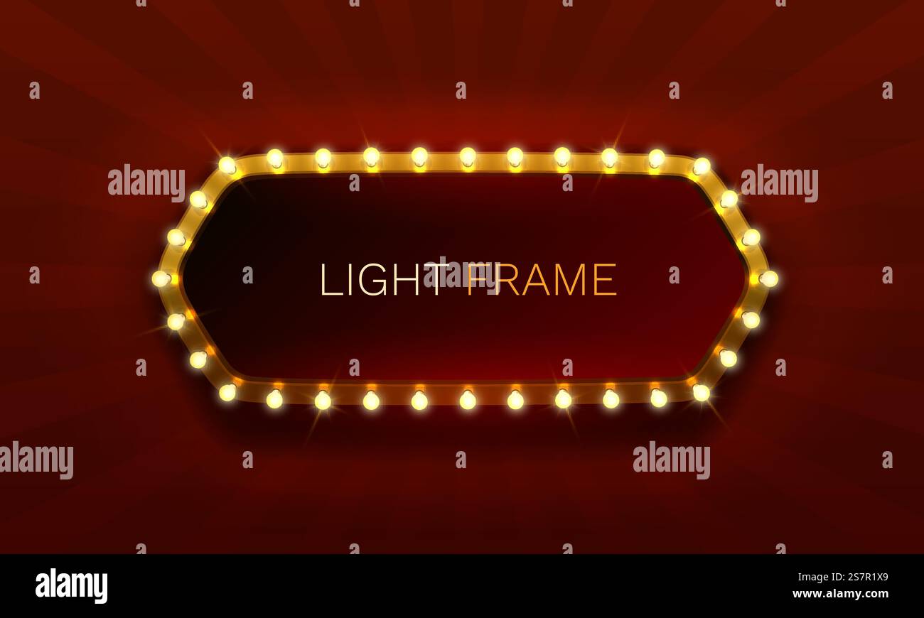 Golden frame retro billboard, blank showtime text. Vector illustration ...