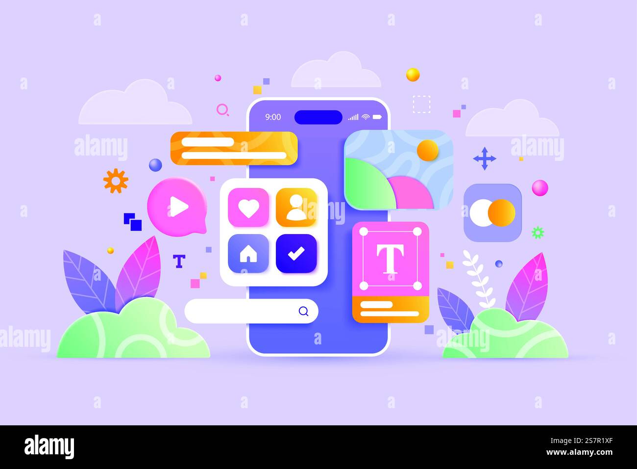 Mobile application, Software and web development with 3d shapes, bar ...