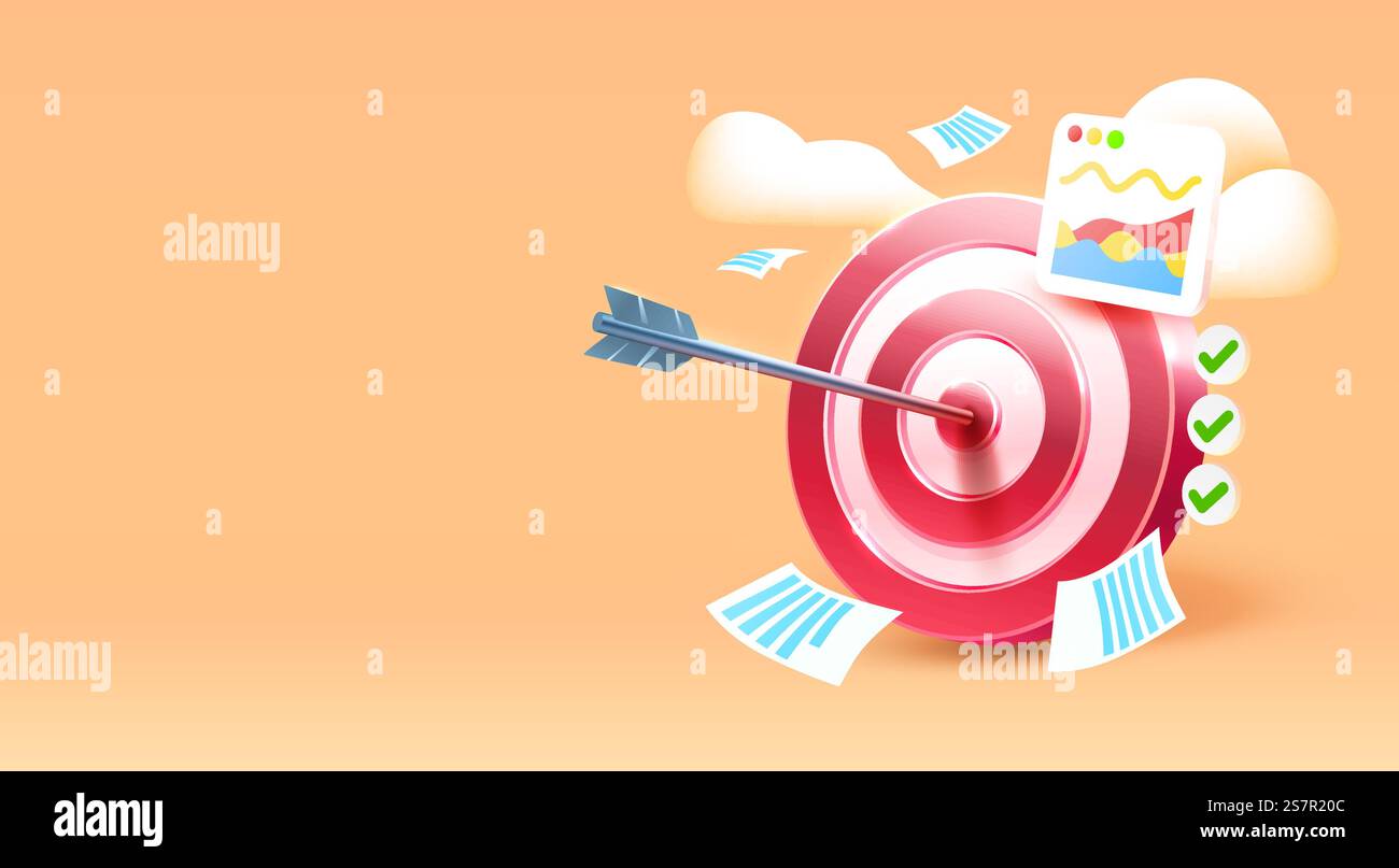 Target chart landing page, banner business 3d icon. Vector illustration ...