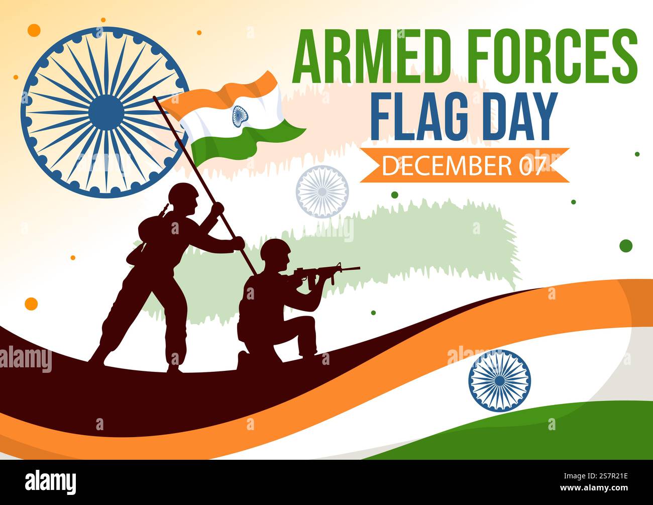 Indian Armed Forces Flag Day Vector Illustration with India and Army Flags in National Holiday ...
