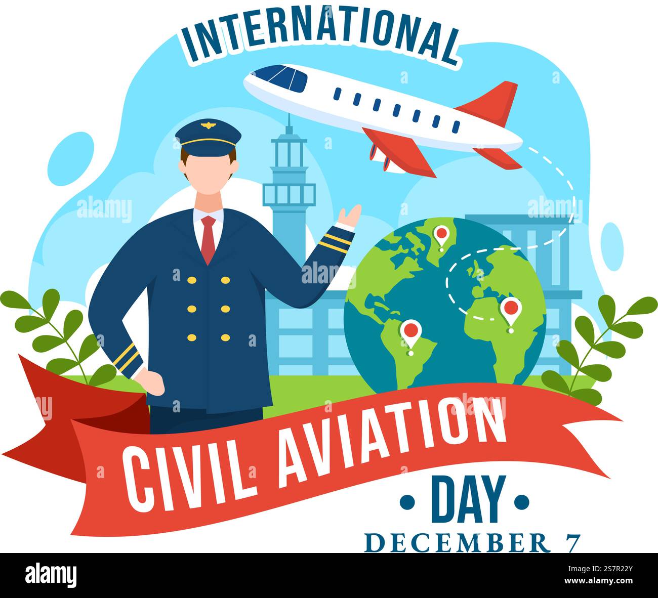 International Civil Aviation Day Vector Illustration on 7 December with ...