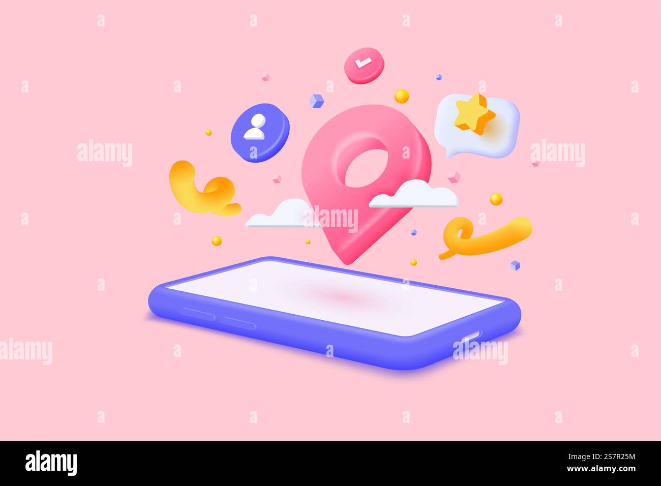 Smartphone with map 3D Illustration, 3D Map pins, GPS, navigator pin ...