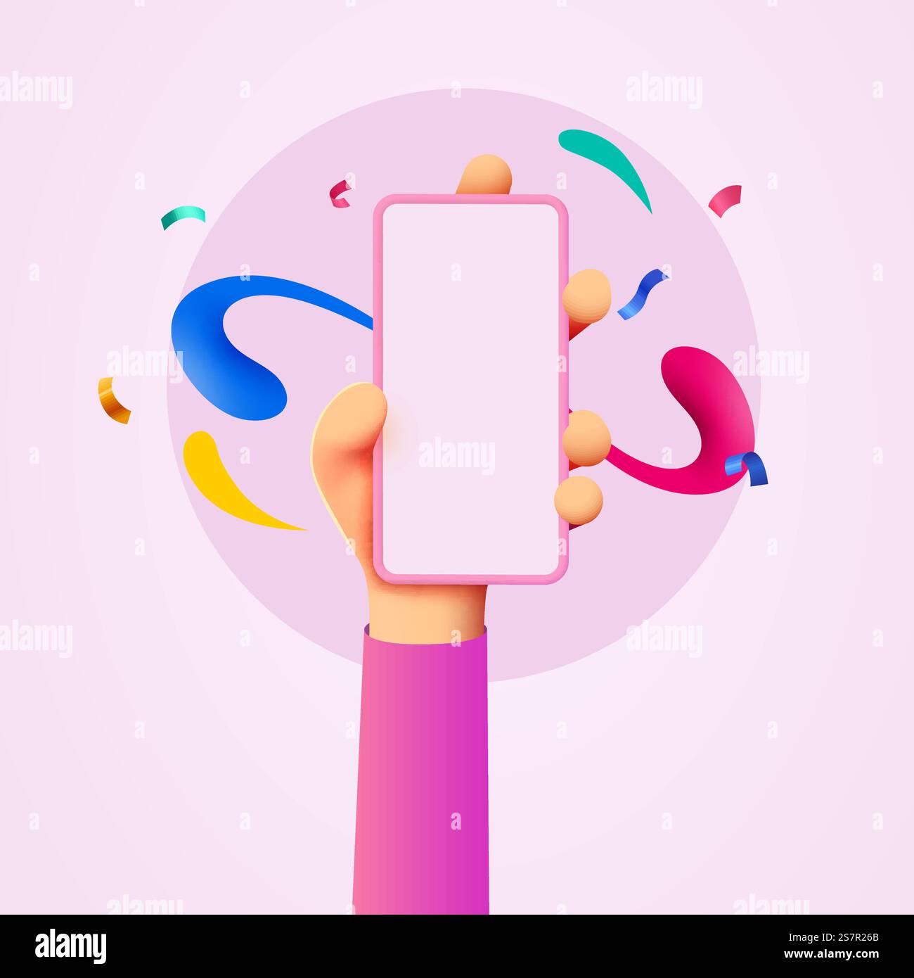 Holding phone in one hand. Phone mockup. Color explosion. Touching ...