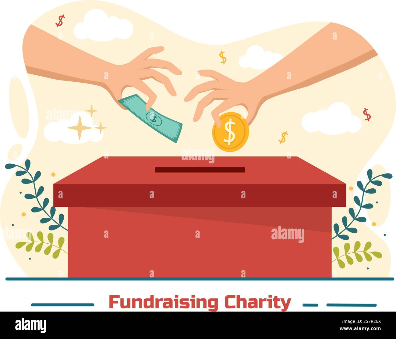 Fundraising Charity and Donation Vector Illustration with Volunteers ...