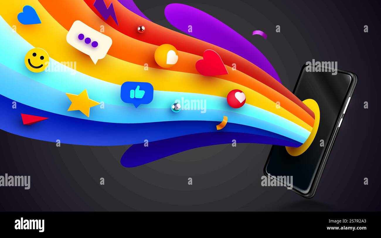 Smartphone with abstract rainbow elements. Phone mockup. Color ...