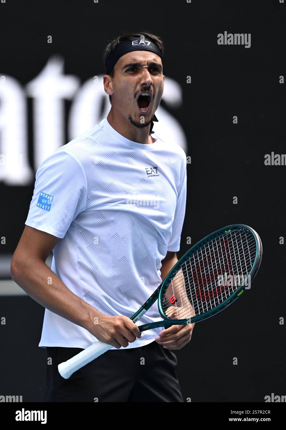Melbourne, Australia. 20th Jan, 2025. Lorenzo Sonego of Italy reacts during his round 4 match ...