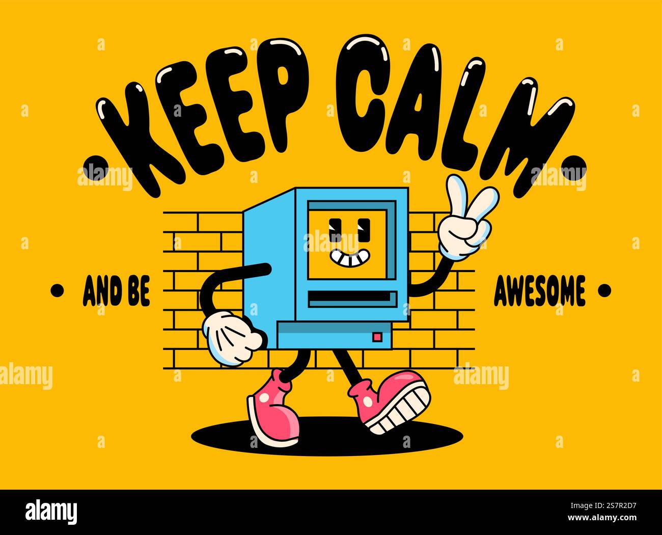 Funny cartoon character of PC computer. Can be used as Sticker, posters ...