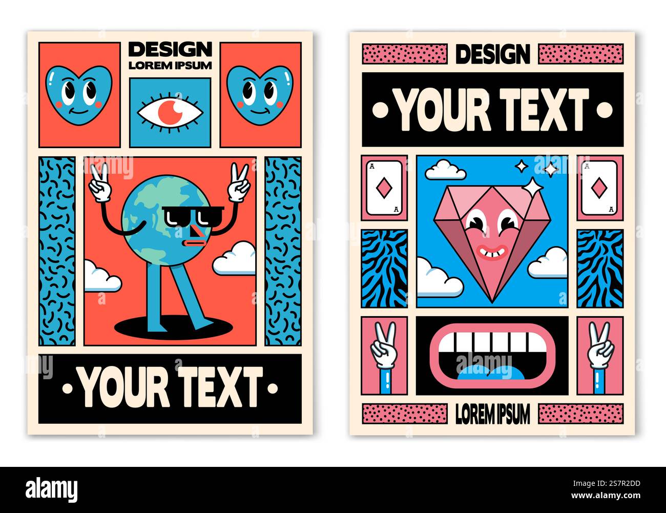 Retro posters or banners in cartoon 80s-90s comic style with fashion ...